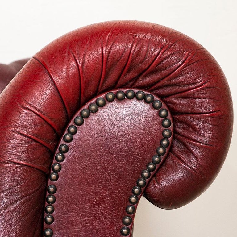 Vintage Red Leather Chesterfield Sofa and Club Chair, England at ...