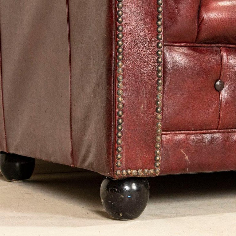 Vintage Red Leather Chesterfield Sofa and Club Chair, England at ...