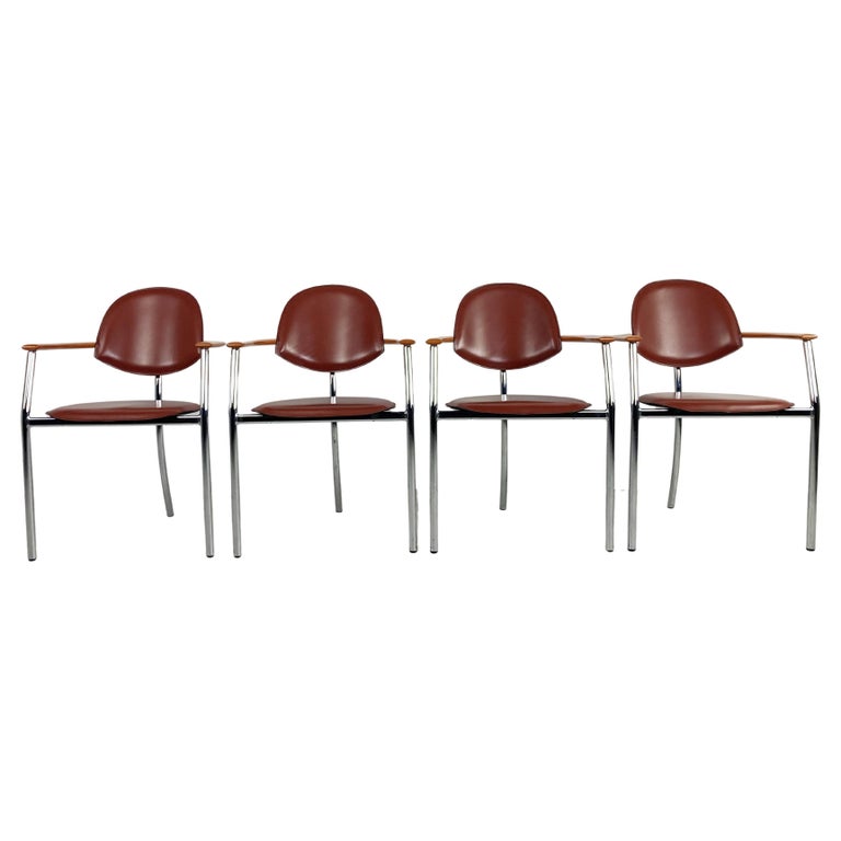 Vintage red leather dining chairs by Arrben, 1980s For Sale at 1stDibs