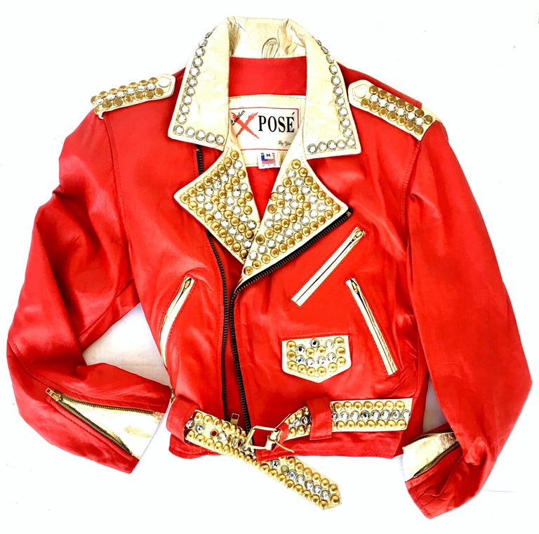 Vintage Red Leather and Gold Metallic Stud Motorcycle Jacket at 1stDibs ...