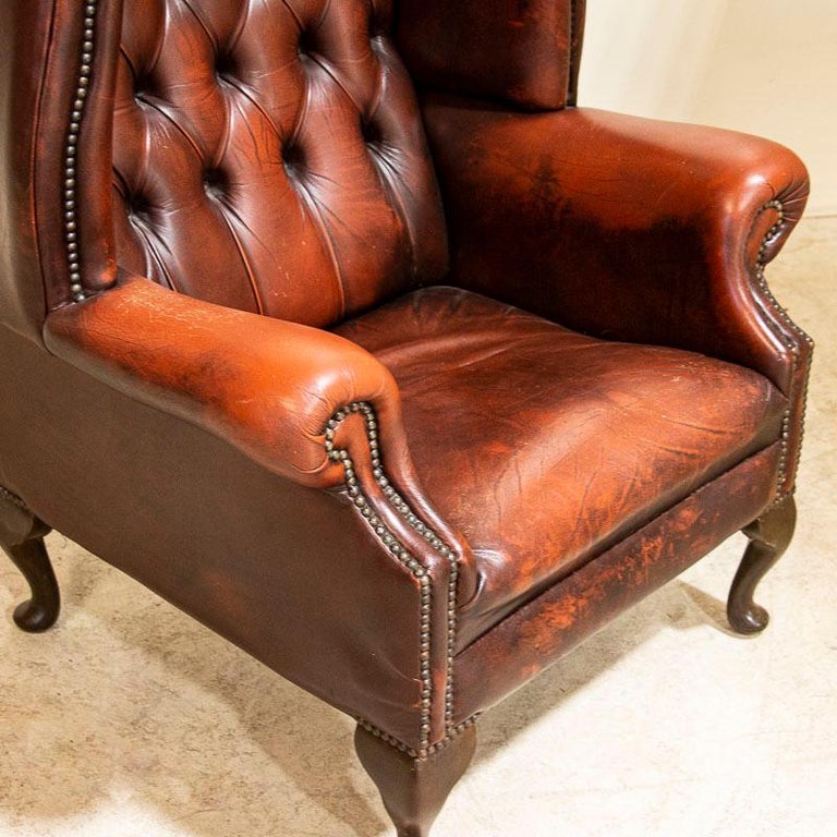 Vintage Red Leather Tall Wingback Arm Chair from England For Sale at ...
