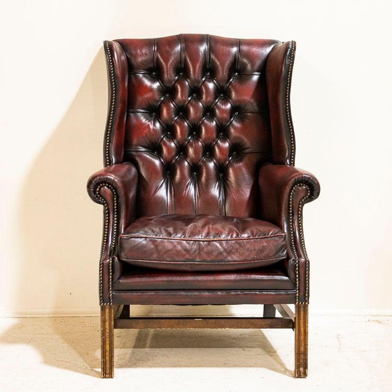 Vintage Red Leather Wingback Armchair at 1stDibs | vintage wingback ...
