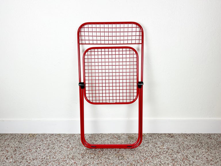 Vintage Red Metal Folding Chair by Talin For Sale at 1stDibs