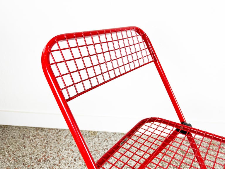 Vintage Red Metal Folding Chair by Talin For Sale at 1stDibs