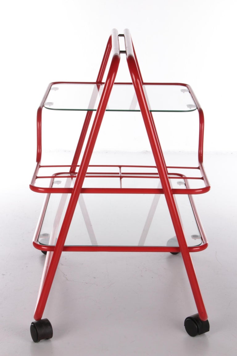 Vintage Red Metal Unique Trolley or Bar Cart, 1970s For Sale at 1stDibs