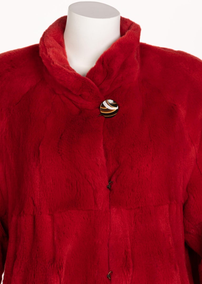 Vintage Red Mink Fur Full Length Coat For Sale at 1stDibs