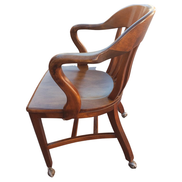 Vintage Red Oak Bankers Chair on Casters For Sale at 1stDibs | bankers ...
