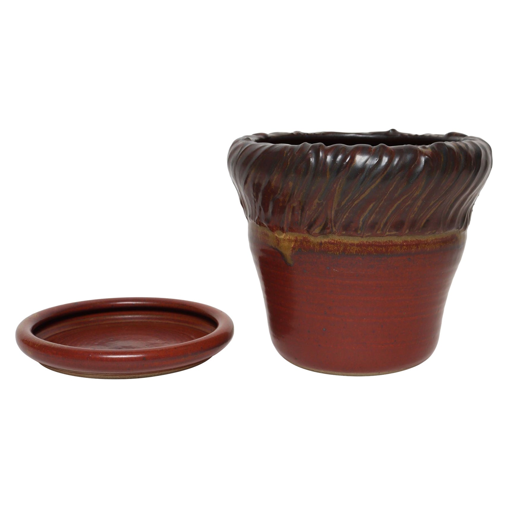 Vintage Red, Ochre and Slate Studio Ceramic Planter with Plate by ...