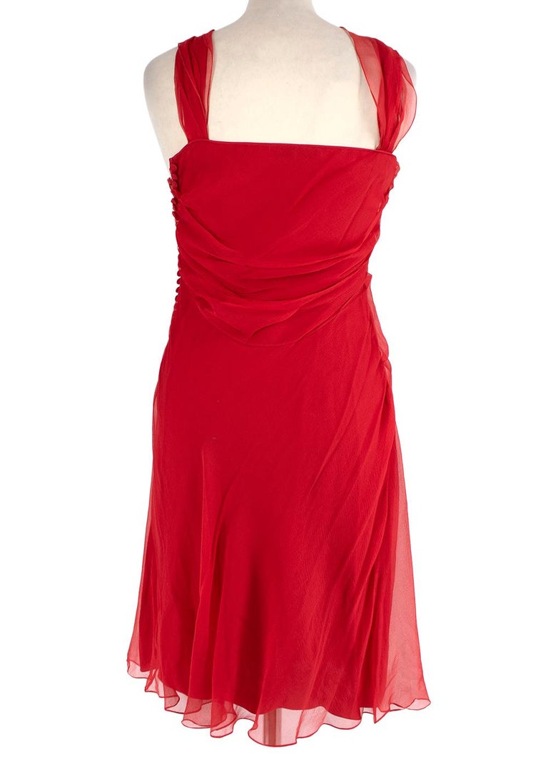 Vintage red silk chiffon halter dress- UK 8 For Sale at 1stDibs