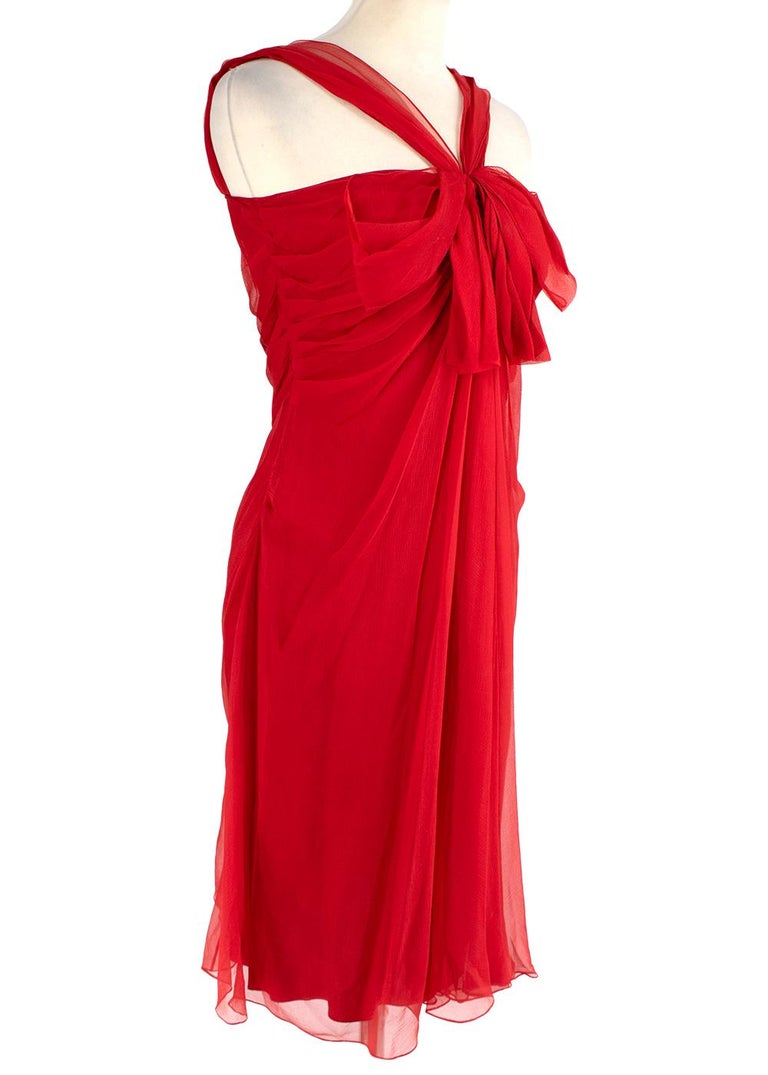Vintage red silk chiffon halter dress- UK 8 For Sale at 1stDibs