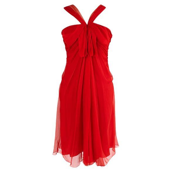 Zandra Rhodes Red Silk Hand Painted Long Dress US8 For Sale at 1stDibs