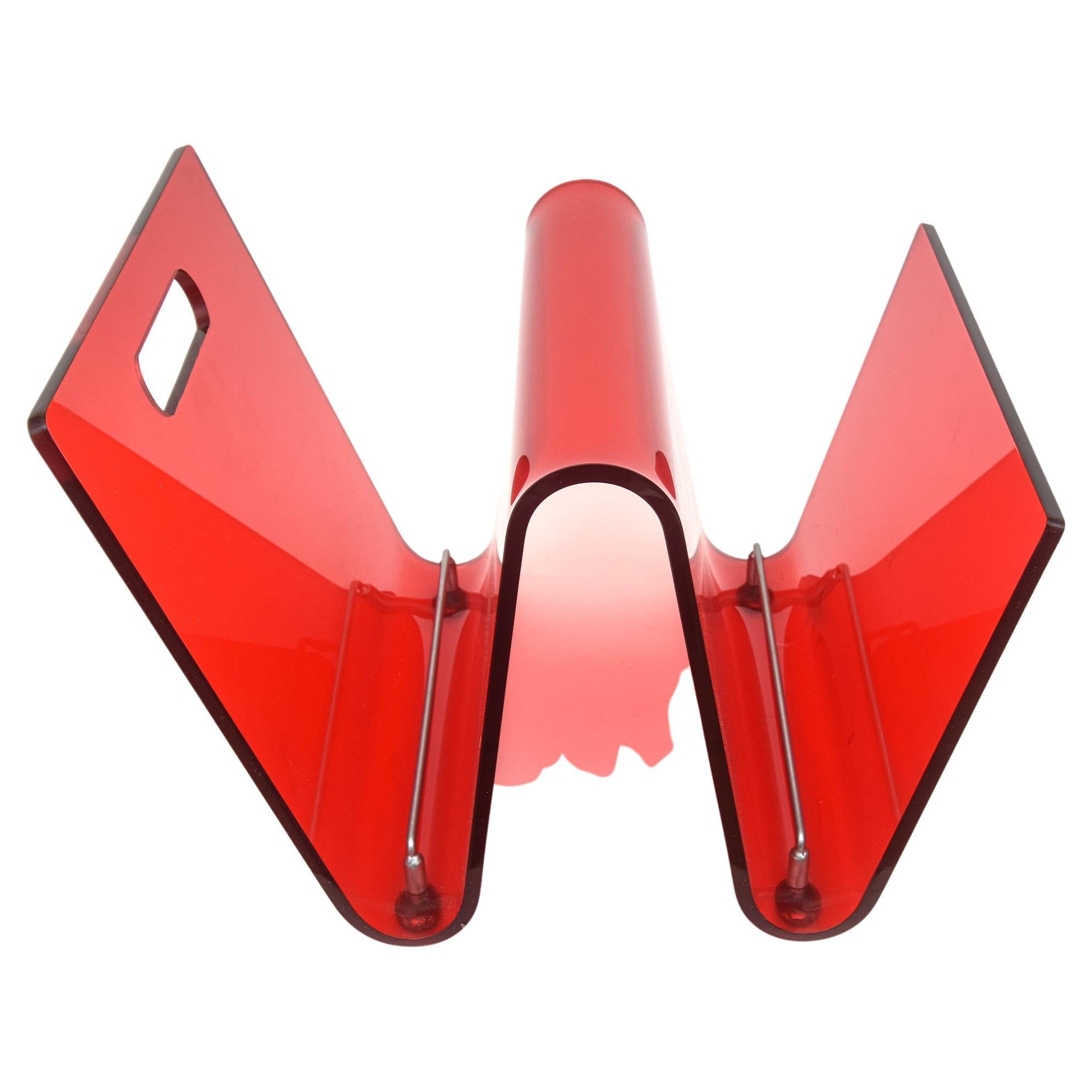 Vintage Red Three Part Lucite and Chrome Wave Italian Magazine Stand ...