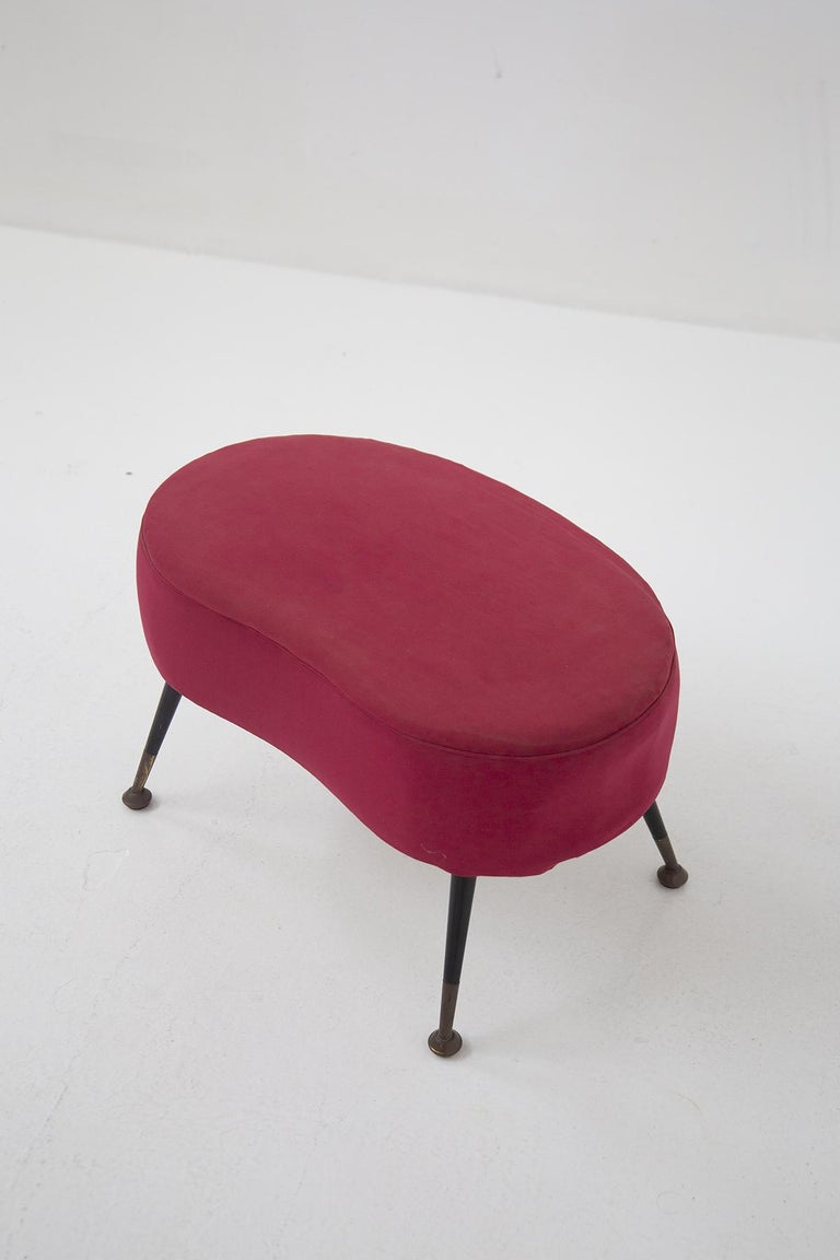 Vintage Red Velvet Couple of Poufs For Sale at 1stDibs