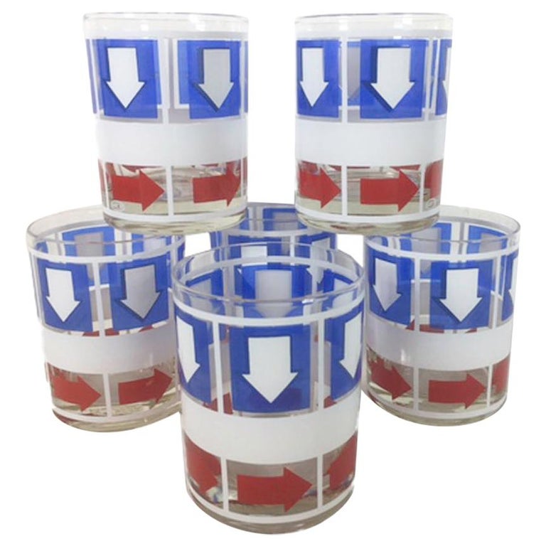 Vintage Red, White and Blue Rocks Glasses by Bartrix For Sale at 1stDibs