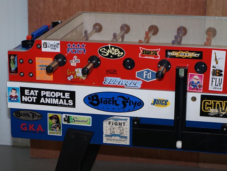 Vintage Red White and Blue Foosball Table Football Covered in Pop ...
