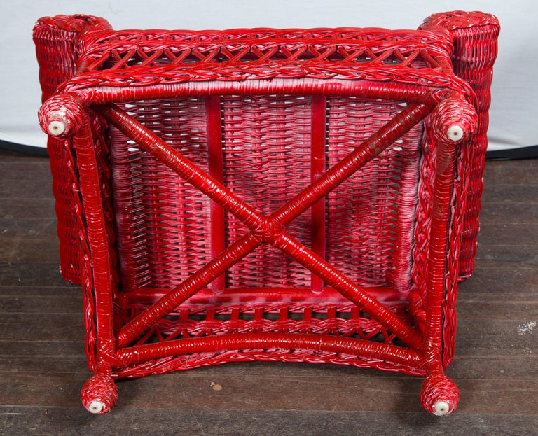 Vintage Red Wicker/Rattan Bench at 1stDibs