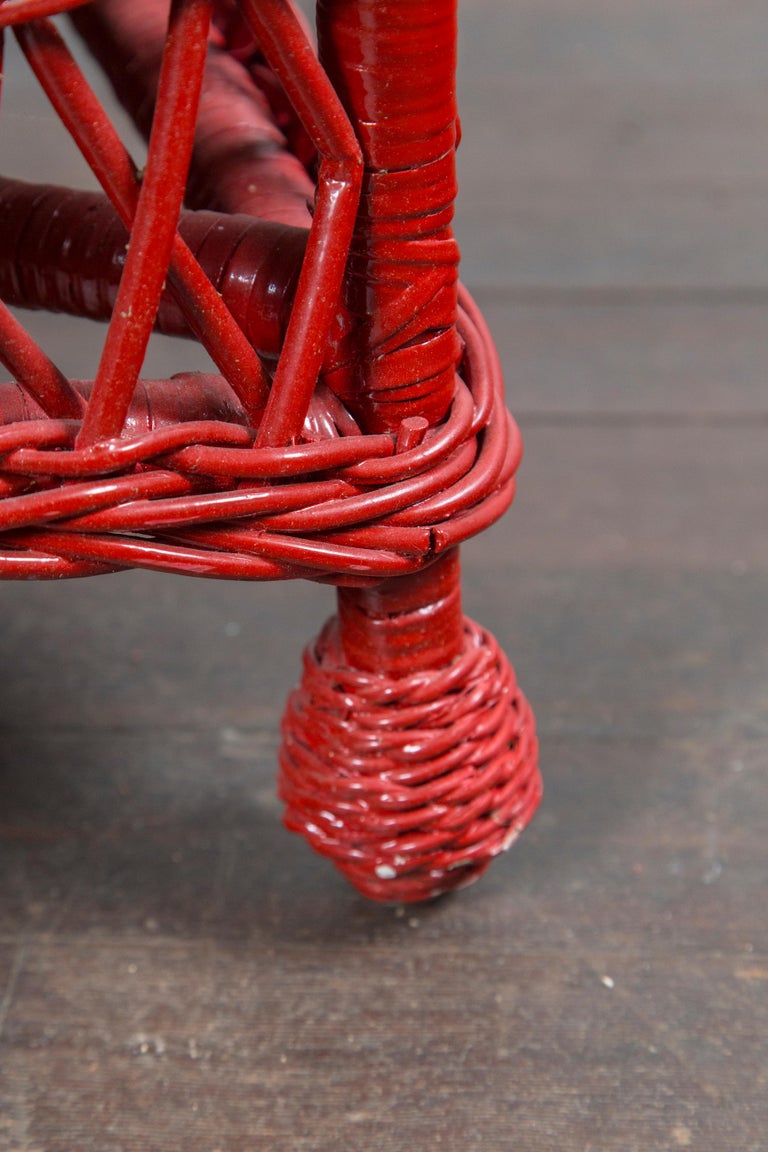 Vintage Red Wicker/Rattan Bench at 1stDibs | vintage wicker bench