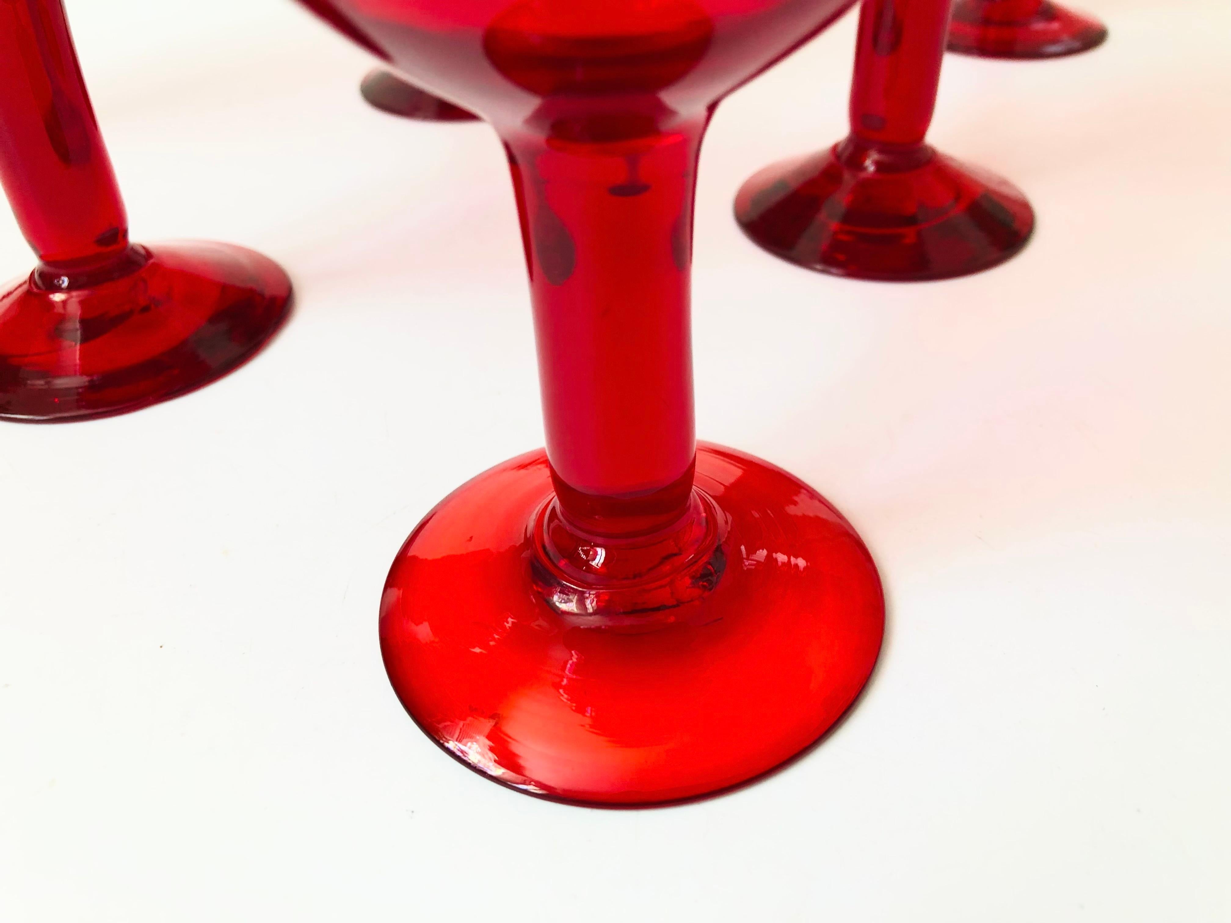 Vintage Red Wine Glasses - Set of 6 For Sale at 1stDibs