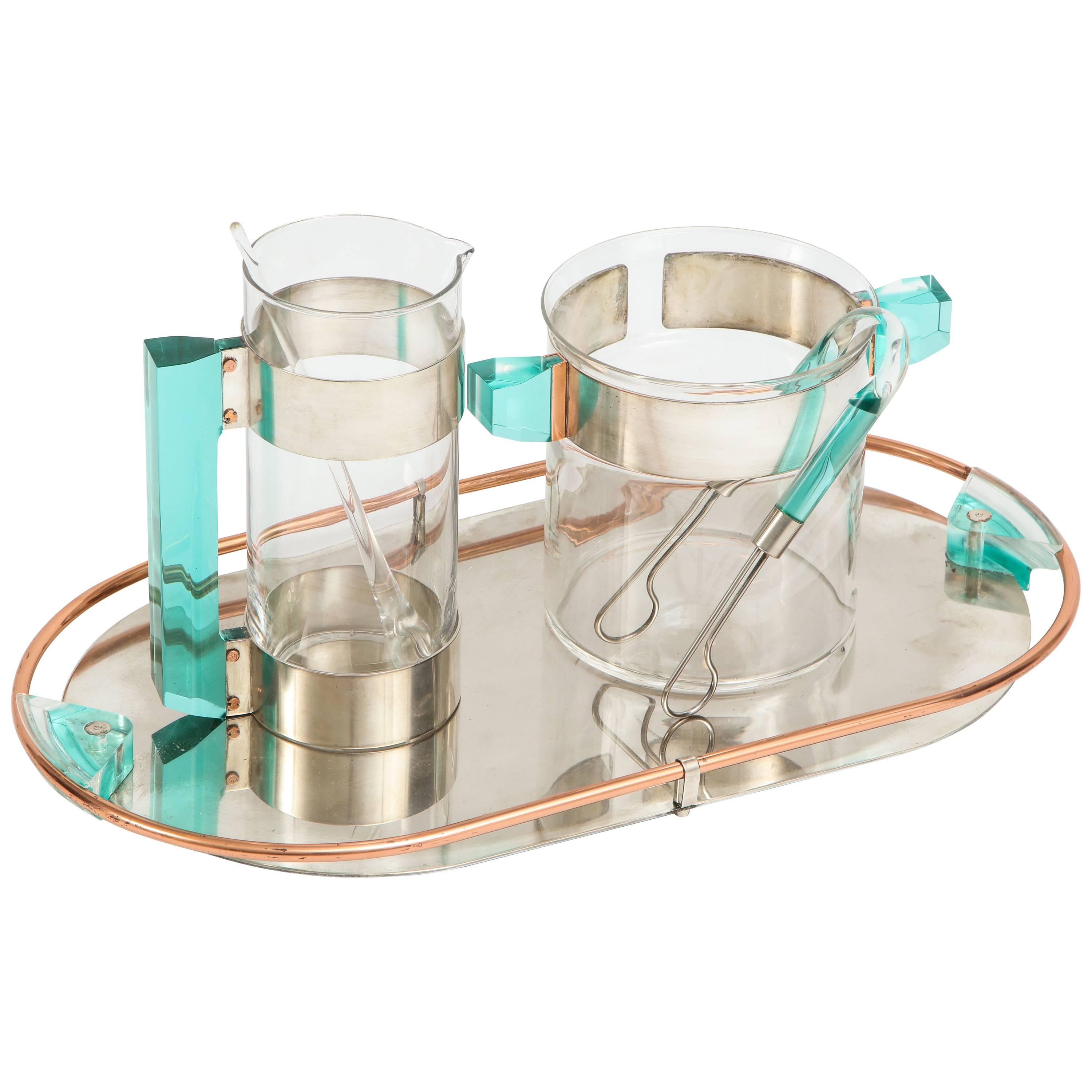 Vintage Rede Guzzini Glass/ Ice Lucite Martini Jug, Ice Bucket and Tray ...