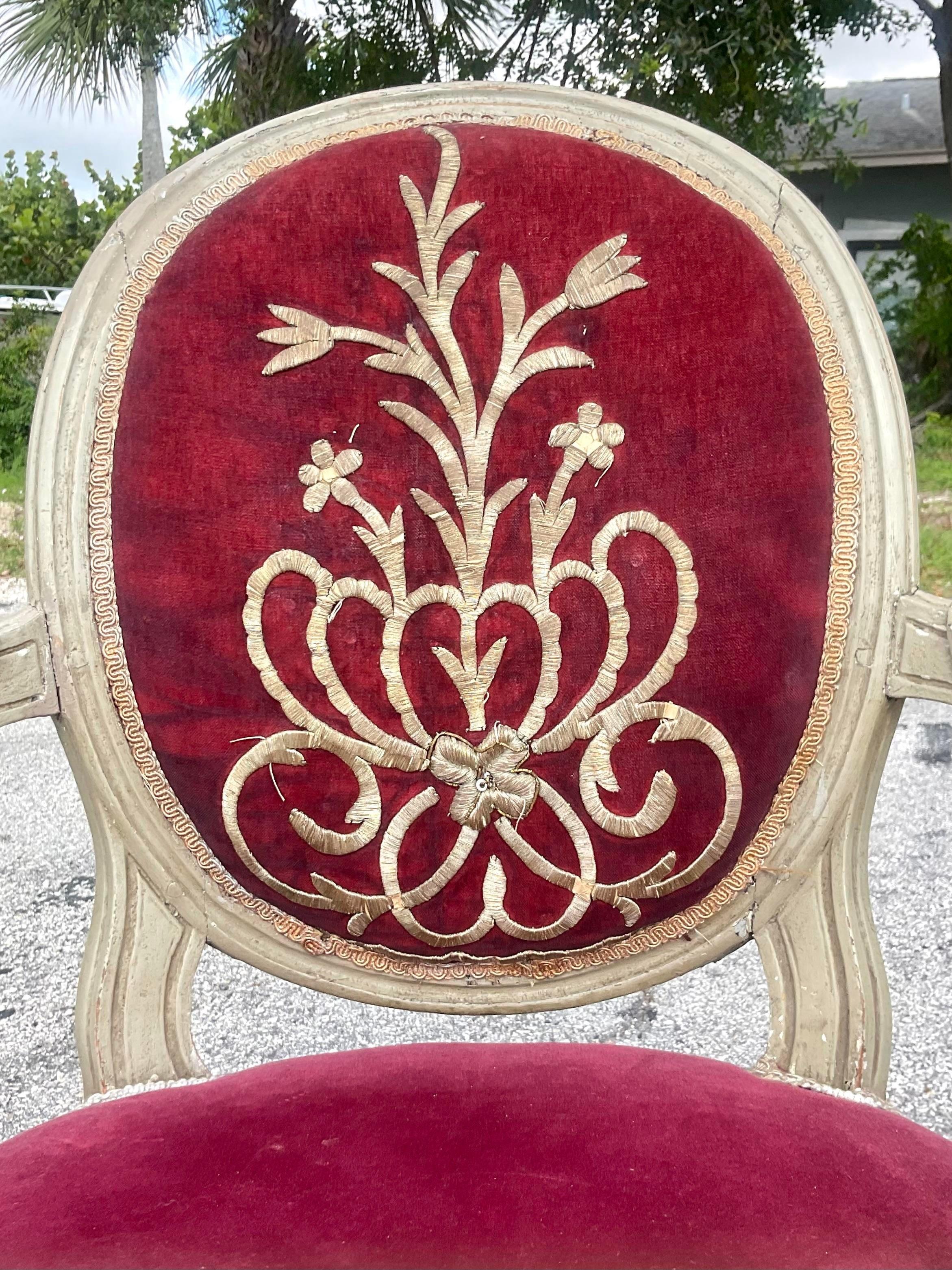Vintage Regency 18th Century Silver Embroidery Bergere Chairs - a Pair ...