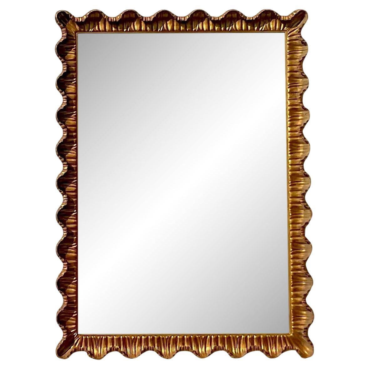 Vintage Regency 1950s Italian Carved Ruffle Mirror For Sale at 1stDibs