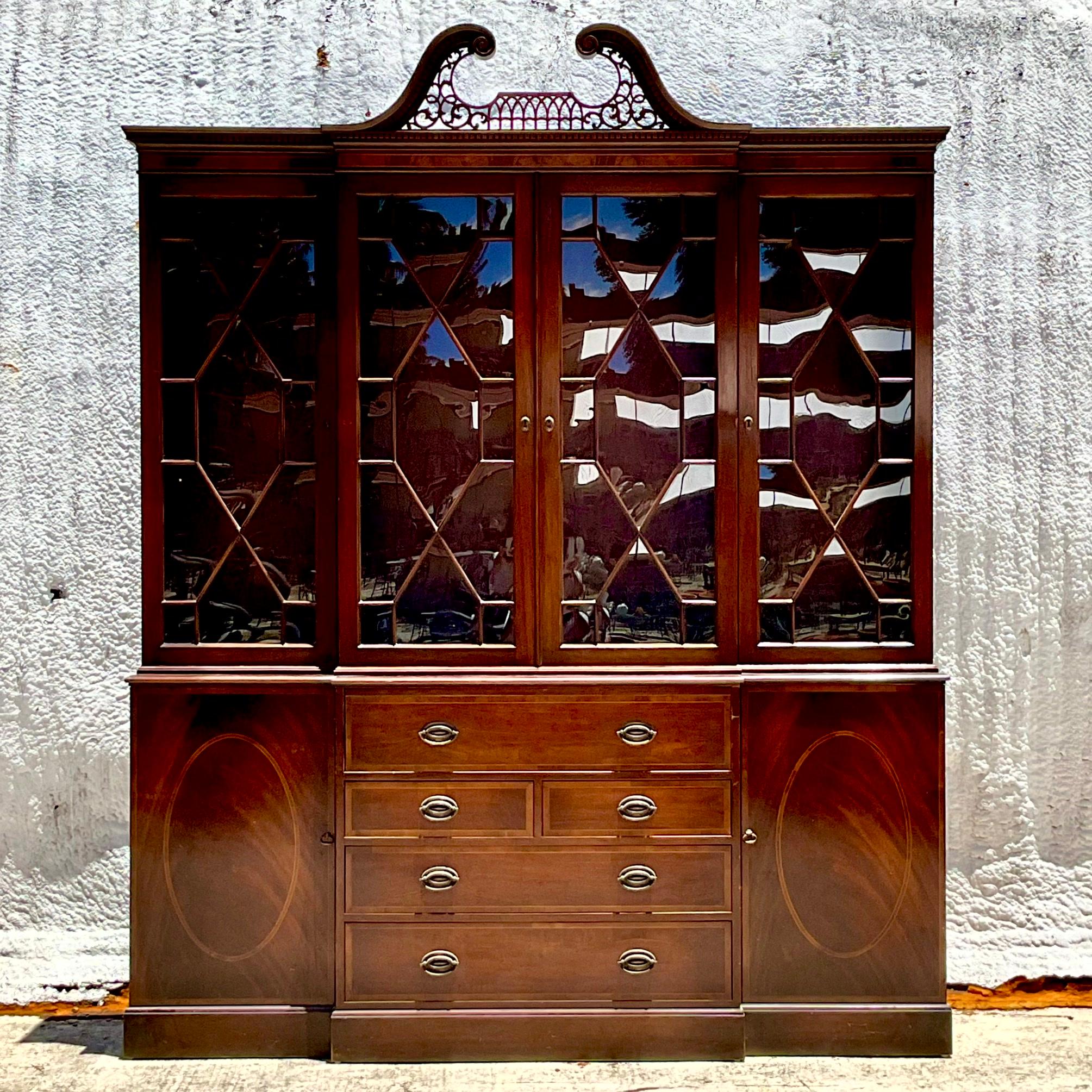 Vintage Regency Baker Georgian Mahogany Breakfront For Sale at 1stDibs