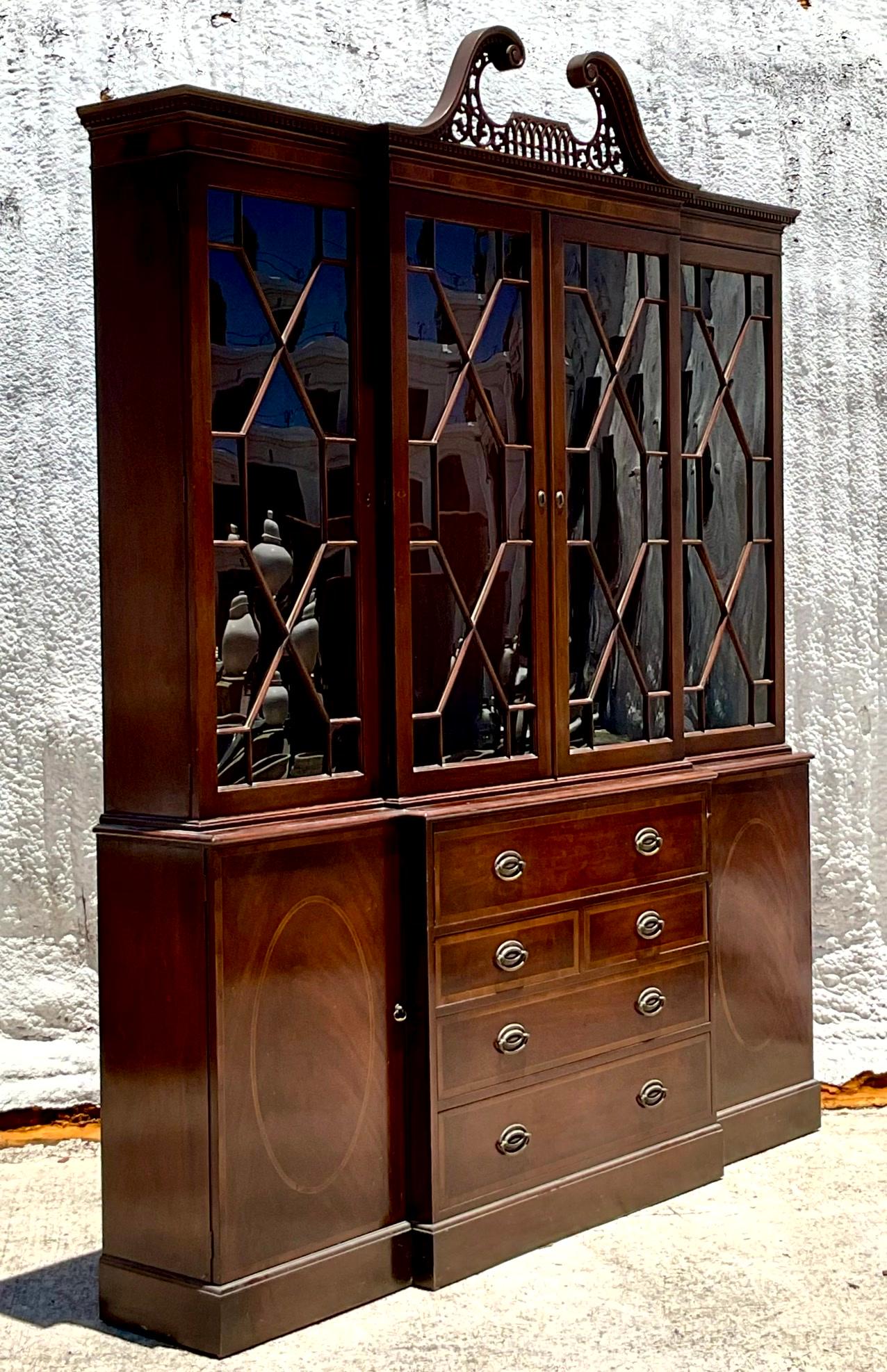 Vintage Regency Baker Georgian Mahogany Breakfront For Sale at 1stDibs