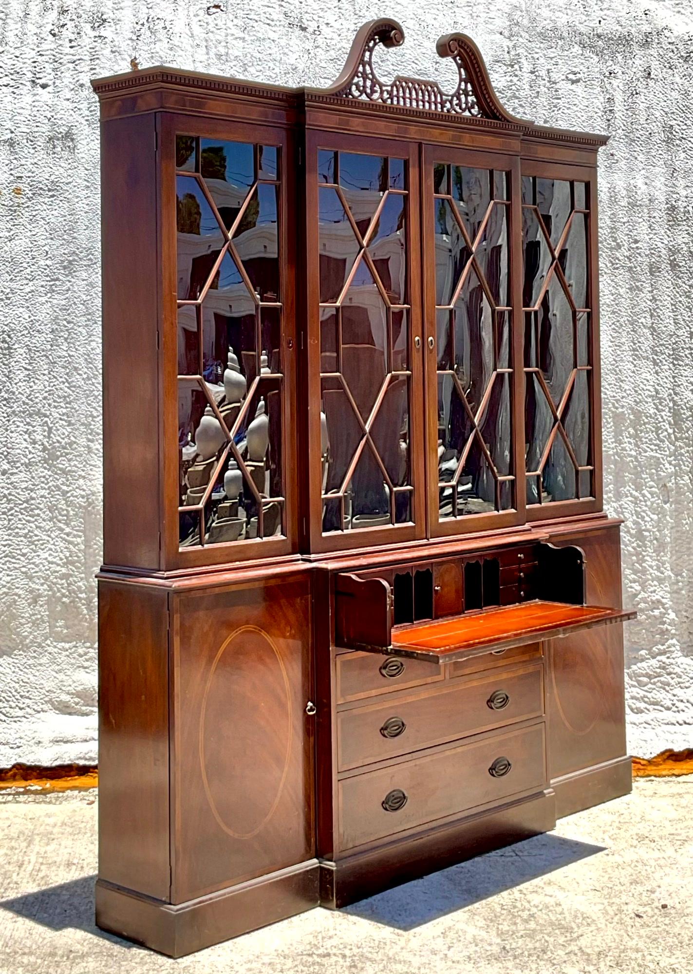 Vintage Regency Baker Georgian Mahogany Breakfront For Sale at 1stDibs