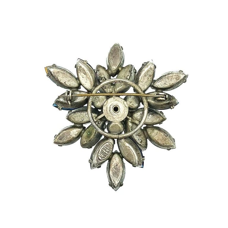Vintage Regency Blue Crystal Starburst Brooch 1950s at 1stDibs