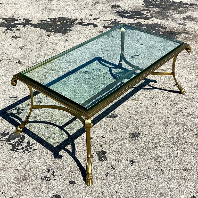 Vintage Regency Brass Hoof Coffee Table For Sale at 1stDibs