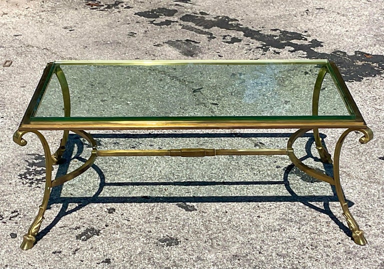 Vintage Regency Brass Hoof Coffee Table For Sale at 1stDibs