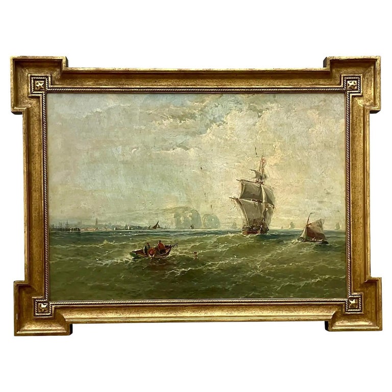 Vintage Regency British Maritime Original Oil Painting For Sale at 1stDibs
