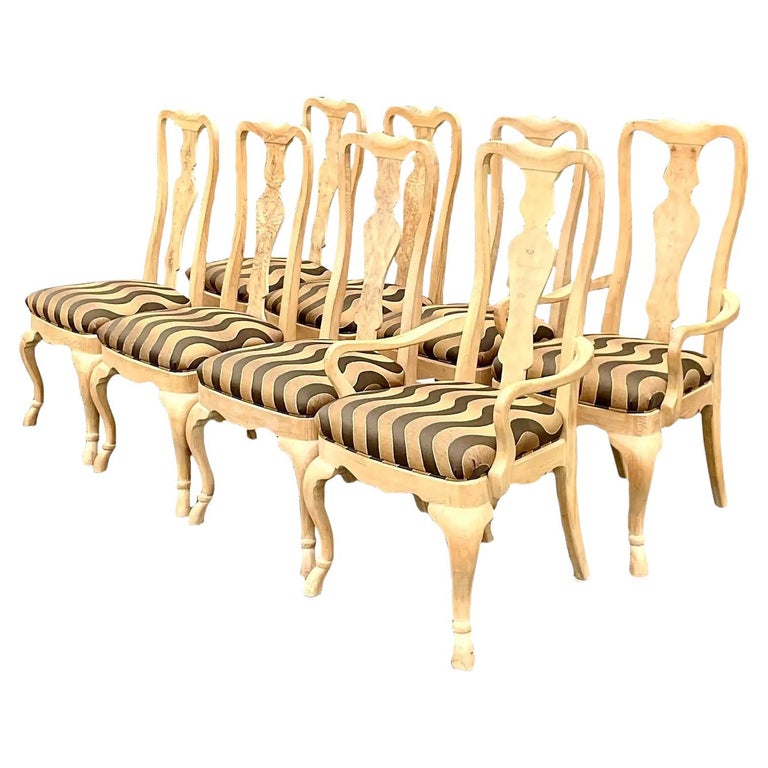 Vintage Regency Burl Wood Dining Chairs - Set of 8 For Sale at 1stDibs