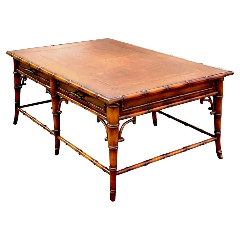 Vintage Regency Burnt Bamboo Coffee Table For Sale at 1stDibs