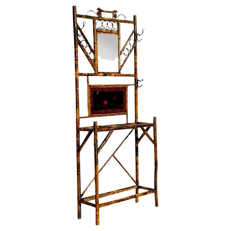 Vintage Regency Burnt Bamboo Hall Tree For Sale at 1stDibs