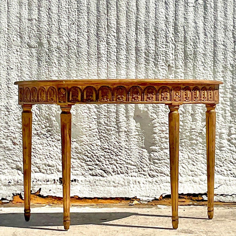 Vintage Regency Carved Gilt Demilune Tables, a Pair For Sale at 1stDibs