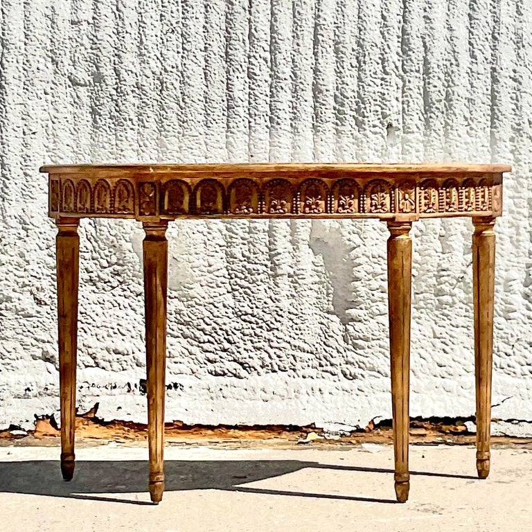 Vintage Regency Carved Gilt Demilune Tables, a Pair For Sale at 1stDibs