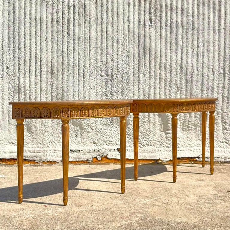 Vintage Regency Carved Gilt Demilune Tables, a Pair For Sale at 1stDibs