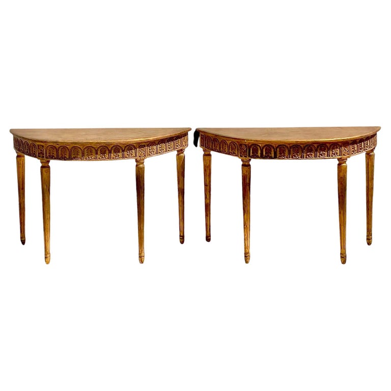 Vintage Regency Carved Gilt Demilune Tables, a Pair For Sale at 1stDibs