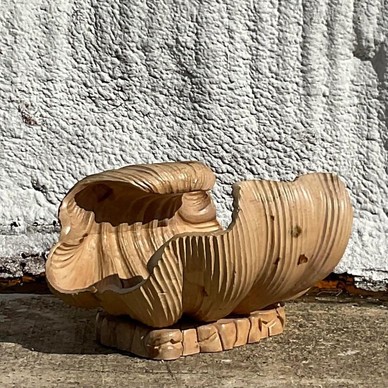 Vintage Regency Carved Pine Clam Shell Coffee Table For Sale at 1stDibs