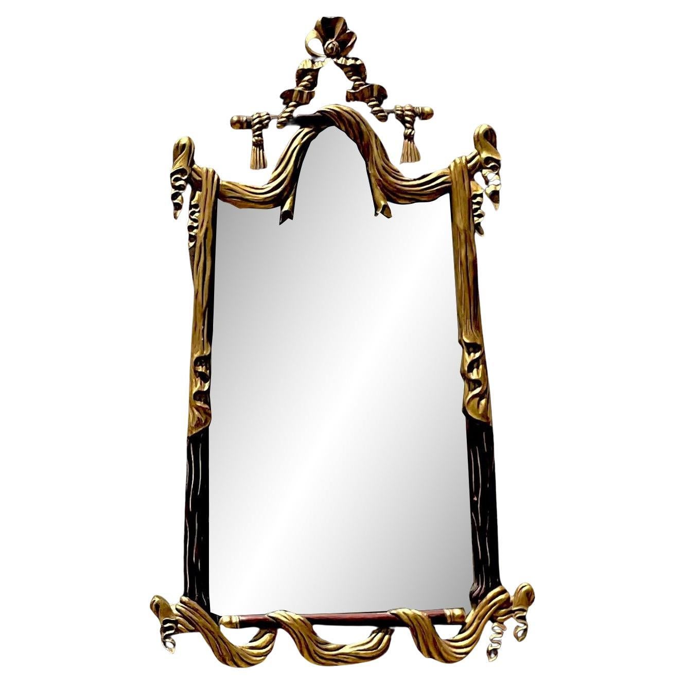 Vintage Regency Carved Rope and Tassle Gilt Mirror For Sale at 1stDibs