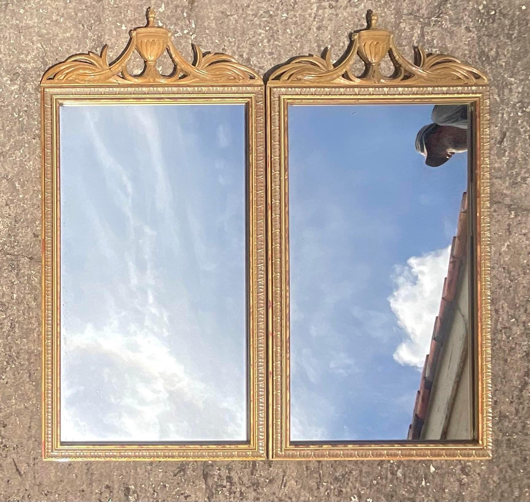 Vintage Regency Carved Urn Mirrors - a Pair For Sale at 1stDibs