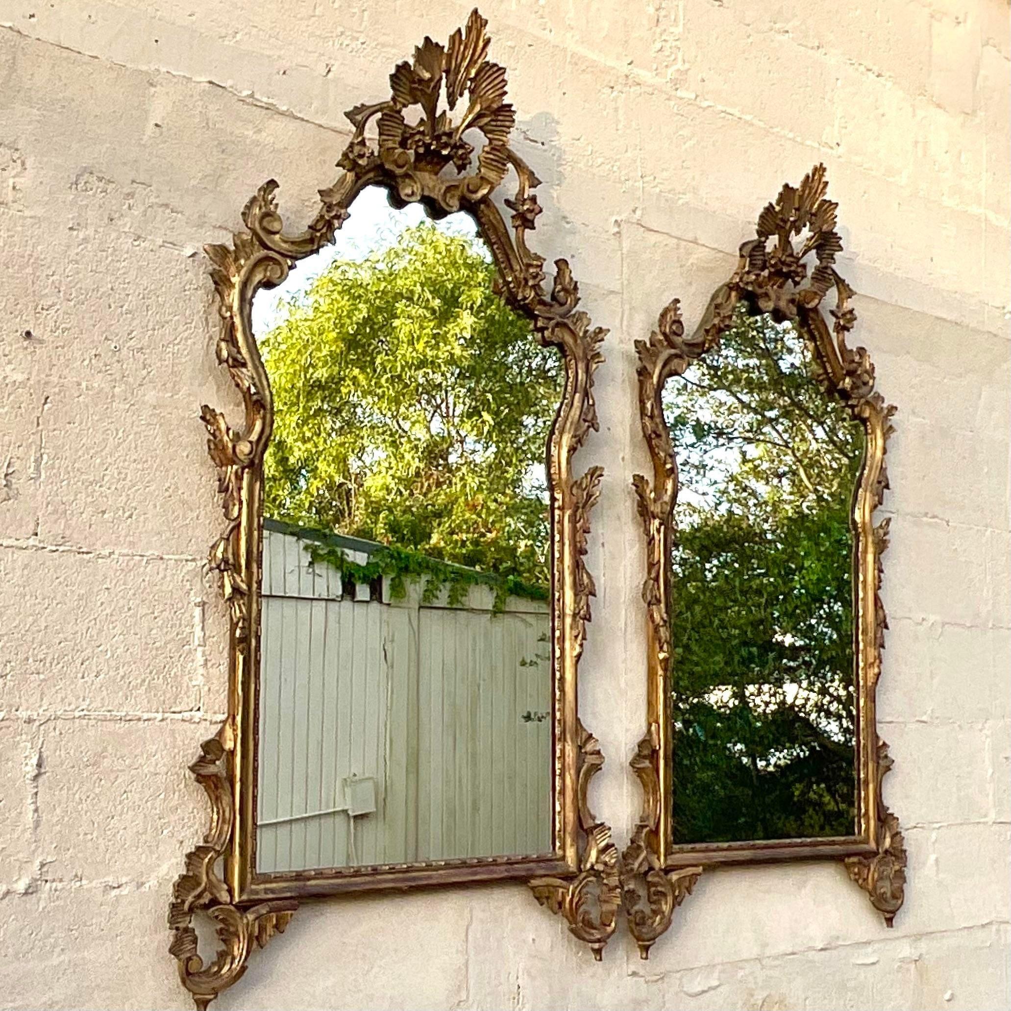 Vintage Regency Carved Wood Gilt Mirrors - a Pair For Sale at 1stDibs