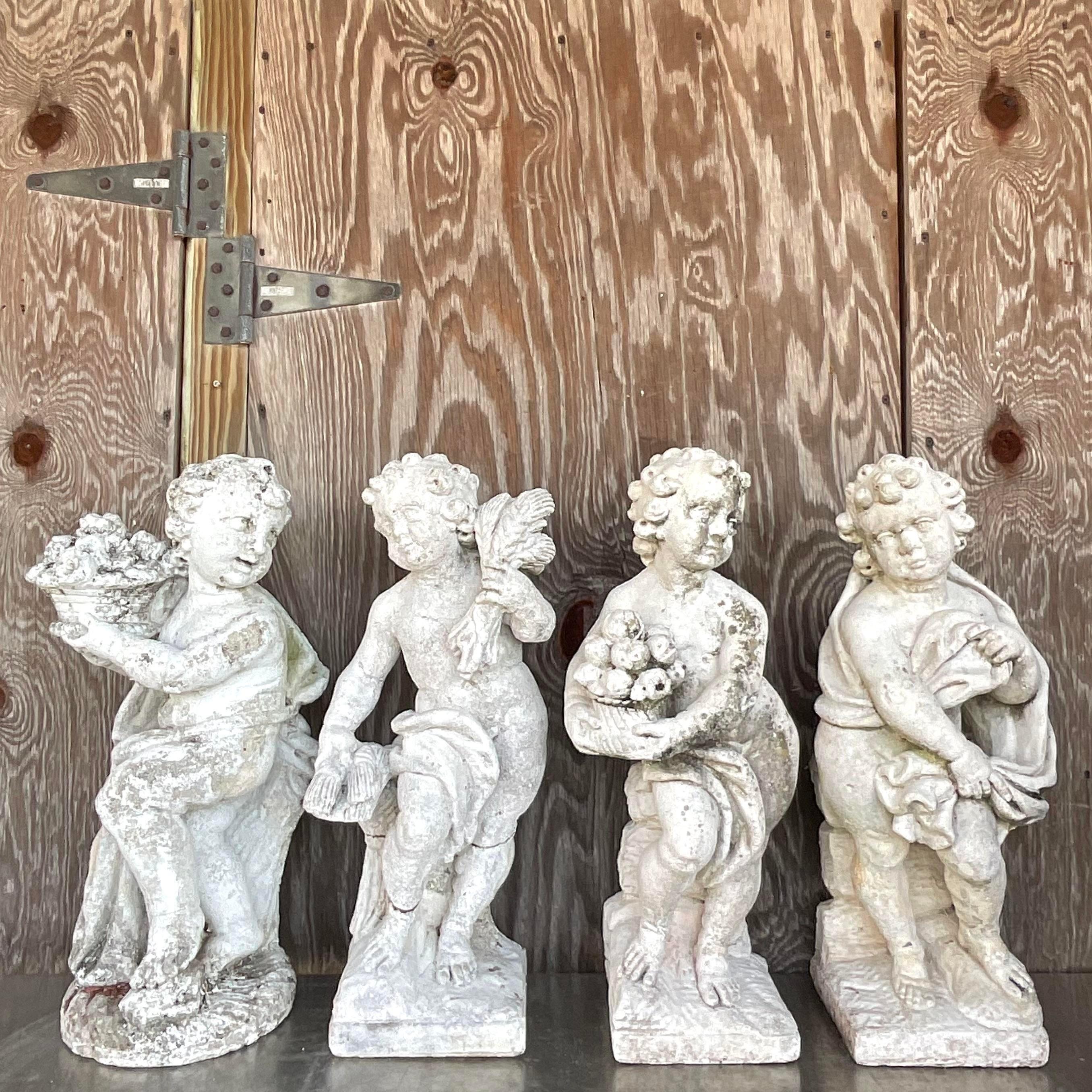 Vintage Regency Cast Concrete Four Seasons Statues - Set of Four For ...