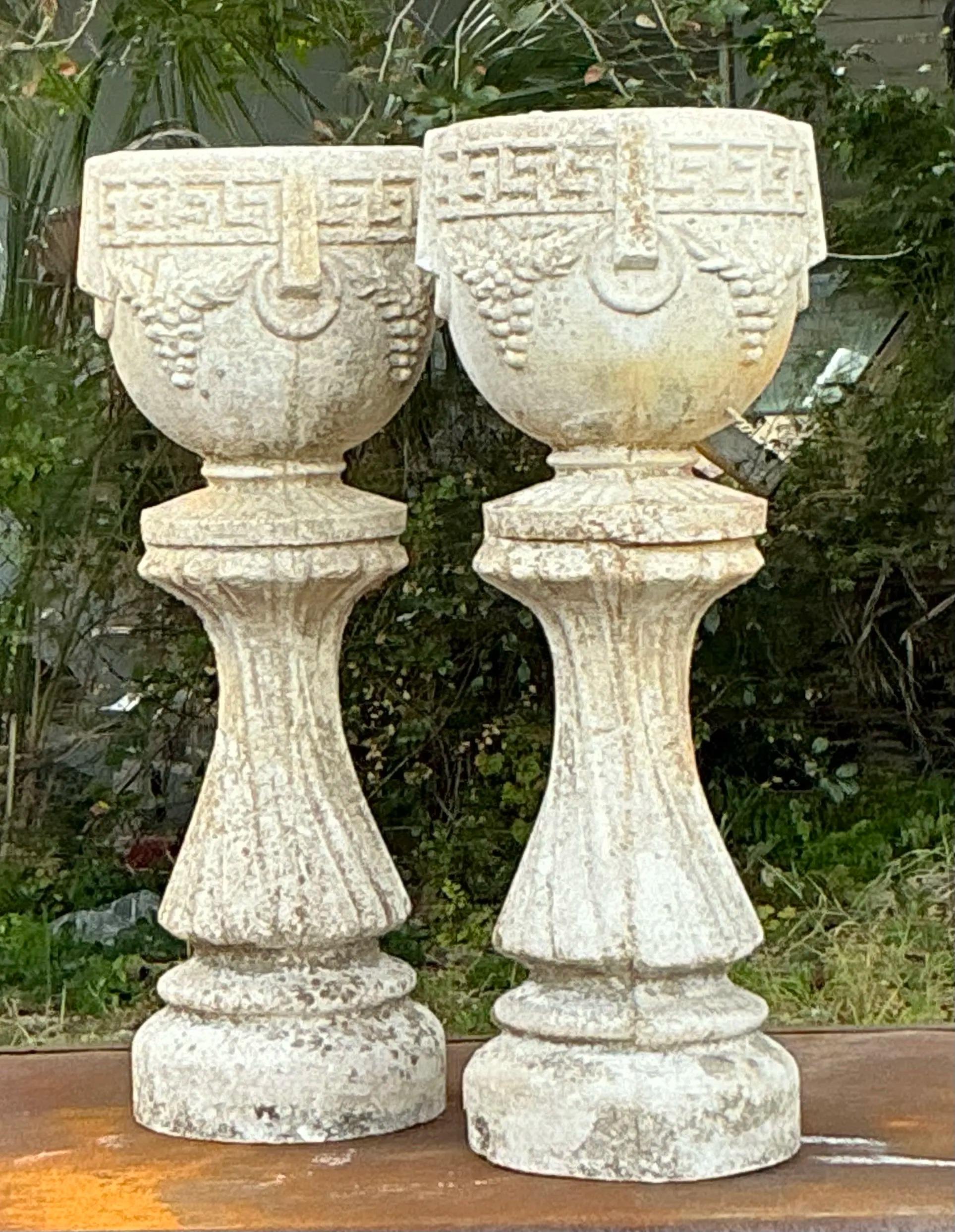 Vintage Regency Cast Concrete Grapevine Planters on Pedestals - a Pair ...