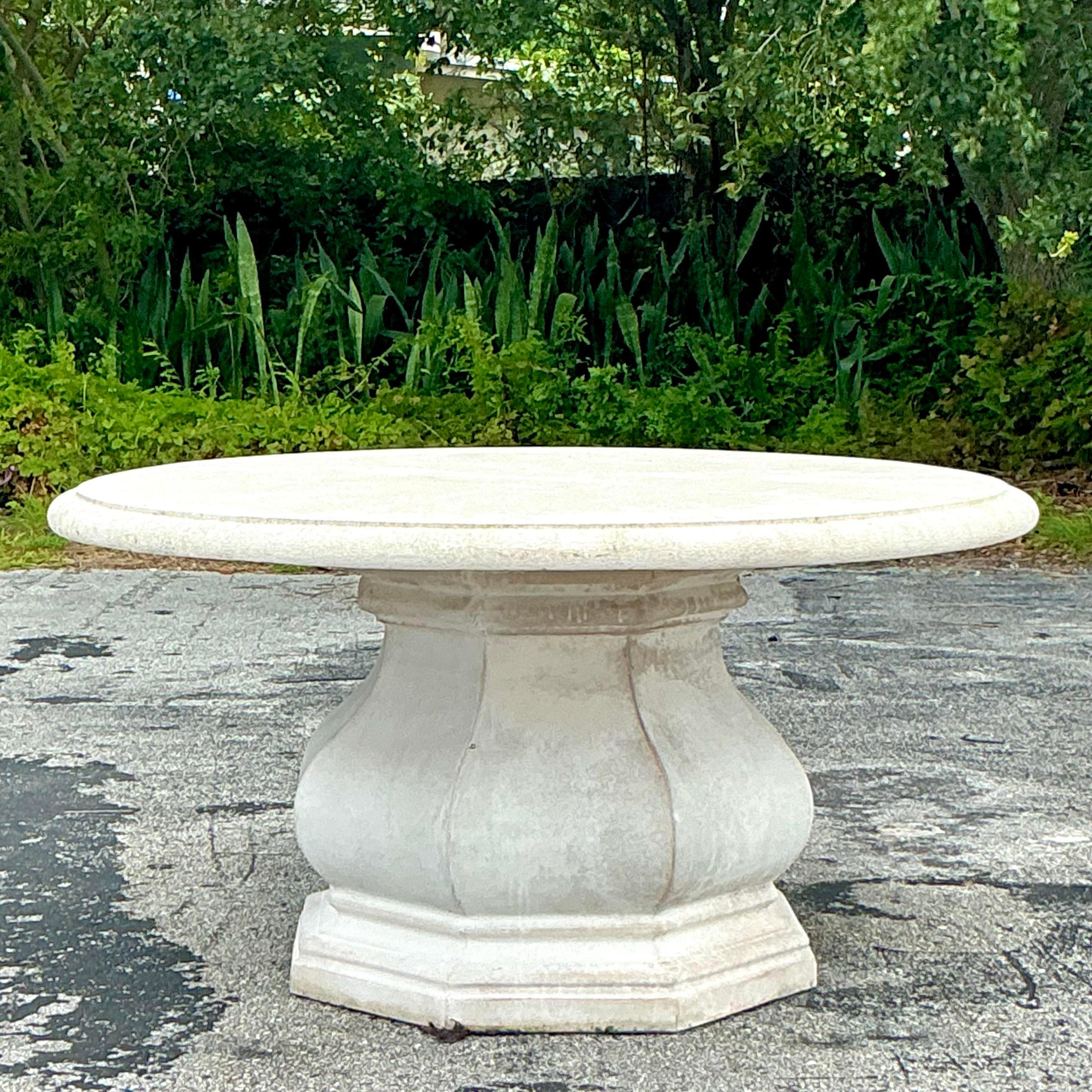 Vintage Regency Cast Concrete Pedestal Dining Table For Sale at 1stDibs