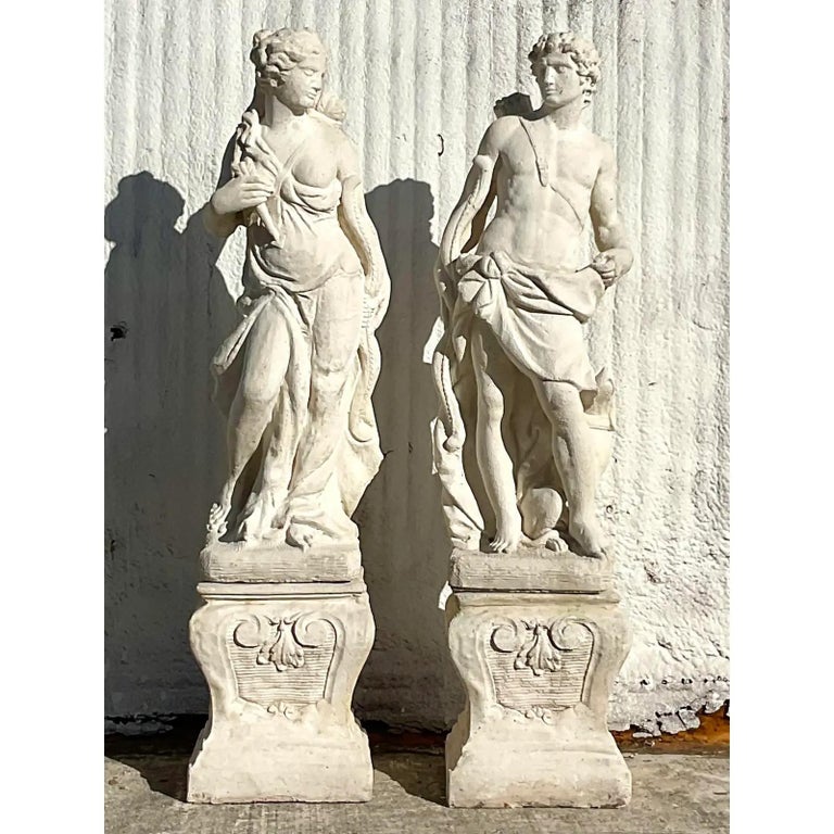 Vintage Regency Cast Stone Garden Statues, a Pair For Sale at 1stDibs
