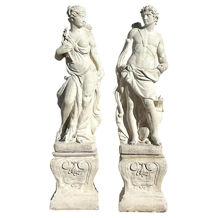 Vintage Regency Cast Stone Garden Statues, a Pair For Sale at 1stDibs