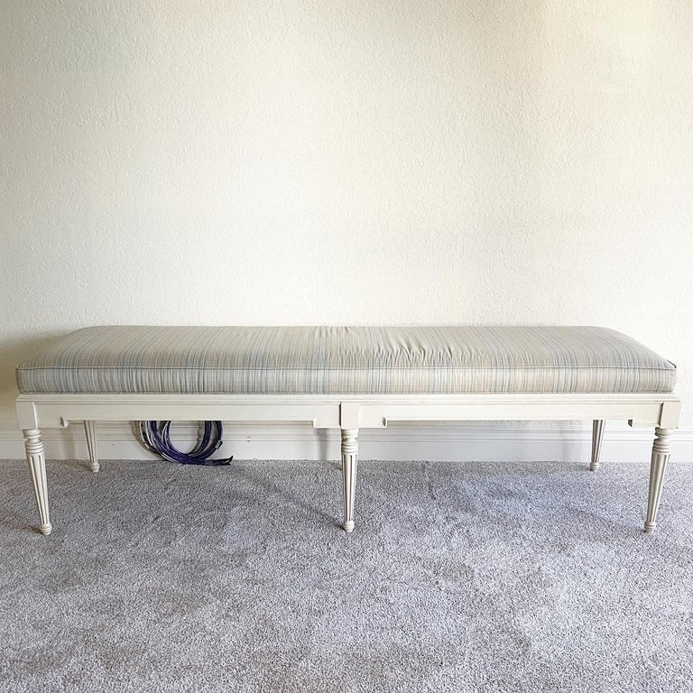 Vintage Regency Cream Wooden Bench For Sale at 1stDibs