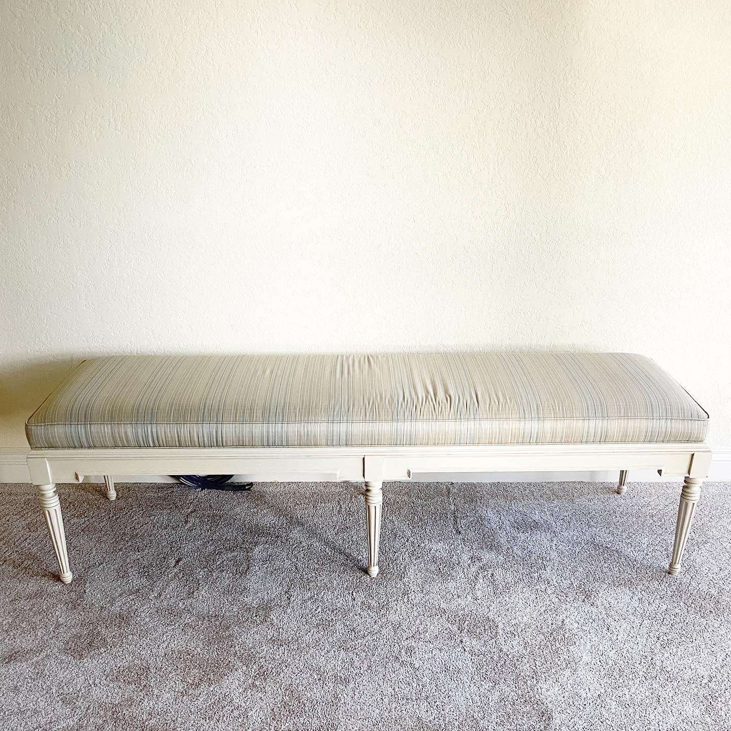 Vintage Regency Cream Wooden Bench For Sale at 1stDibs
